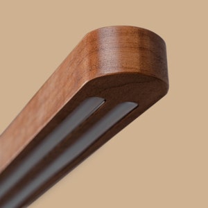 Walnut Wood Linear Pendant Light , Curved Edge Minimalist Modern Wood ...