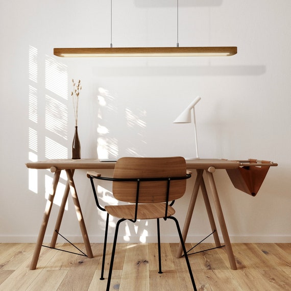 Walnut Wood Linear Pendant Light Curved Edge Minimalist - Etsy UK