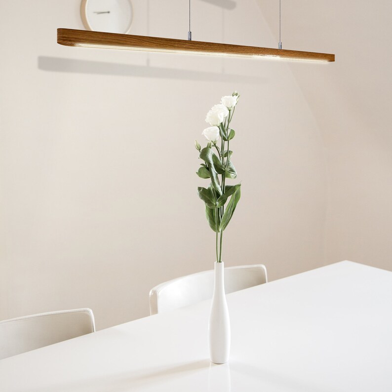 Walnut Wood Linear Pendant Light Curved Edge Minimalist - Etsy