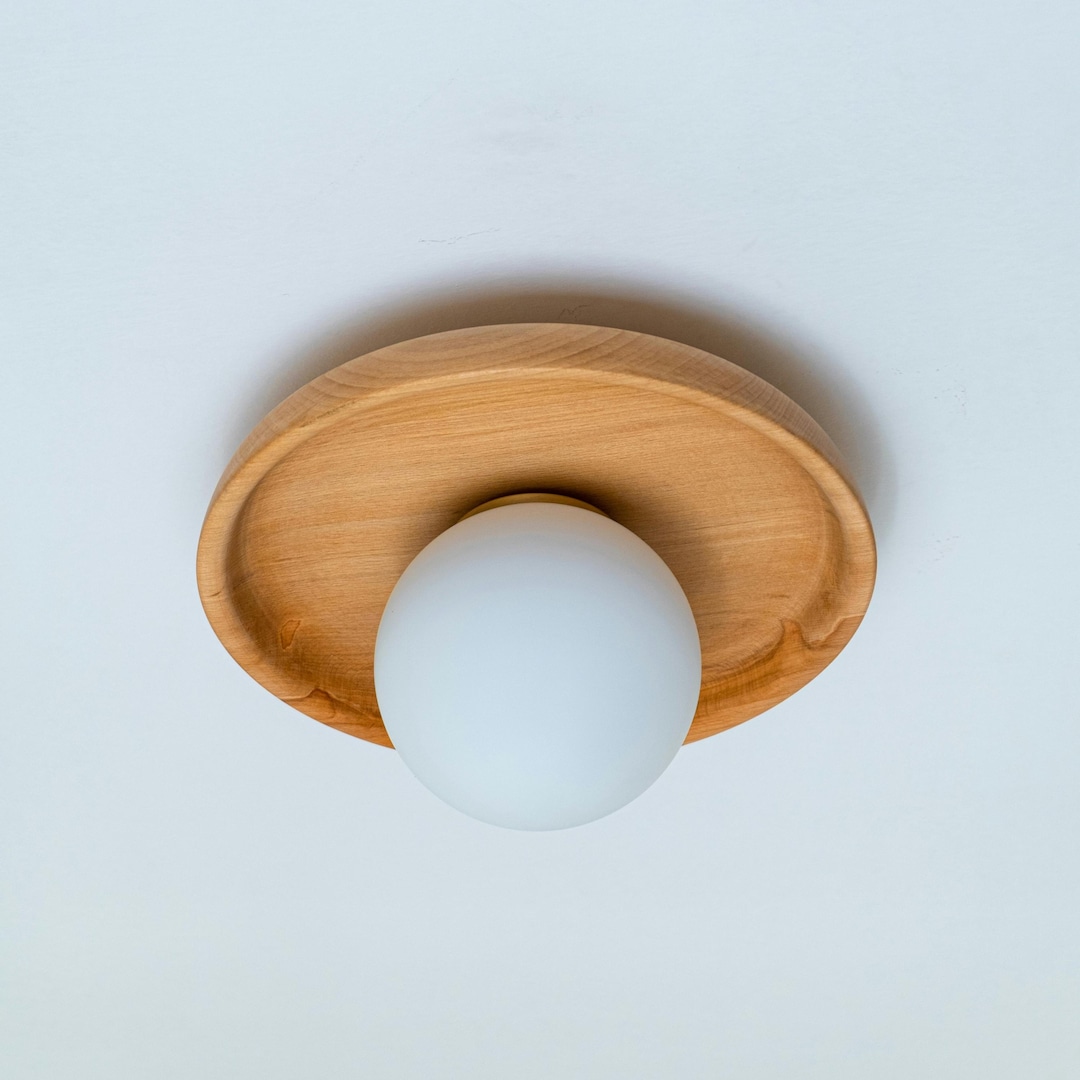 Natural Wood Ceiling Light, Round Walnut Wooden Ceiling Lamp, Modern ...