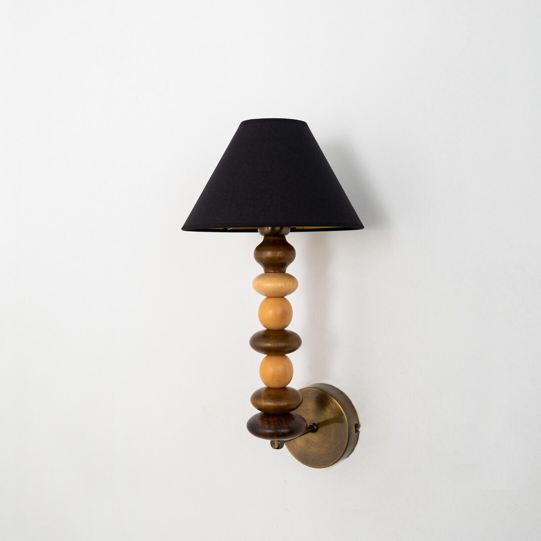 Luxury Vintage Wall Sconce, Wooden Unique Sconce, Linen Lampshade Wall ...
