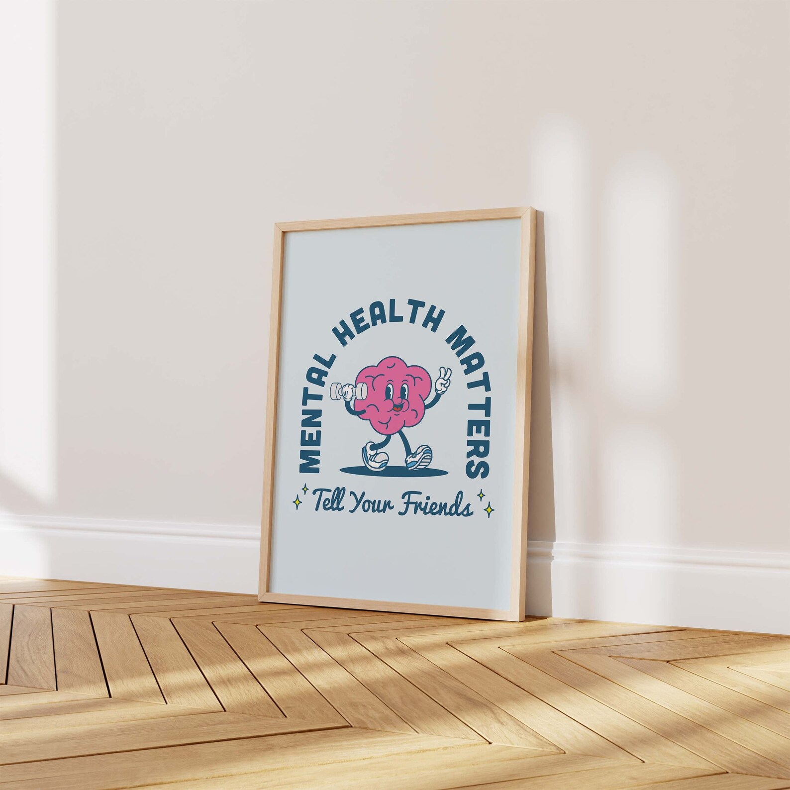 Mental Health Matters Wall Art Blue Pink Brain Poster Aesthetic Digital ...