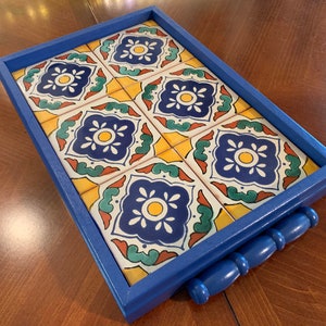 Multi Colored Talavera Tiled Tray Wood and Mexican Tile - Etsy