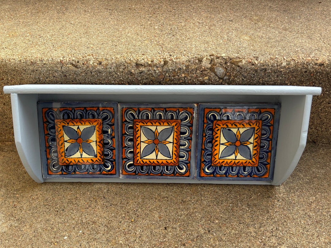 Small Blue and Brown Tile Shelf - Etsy