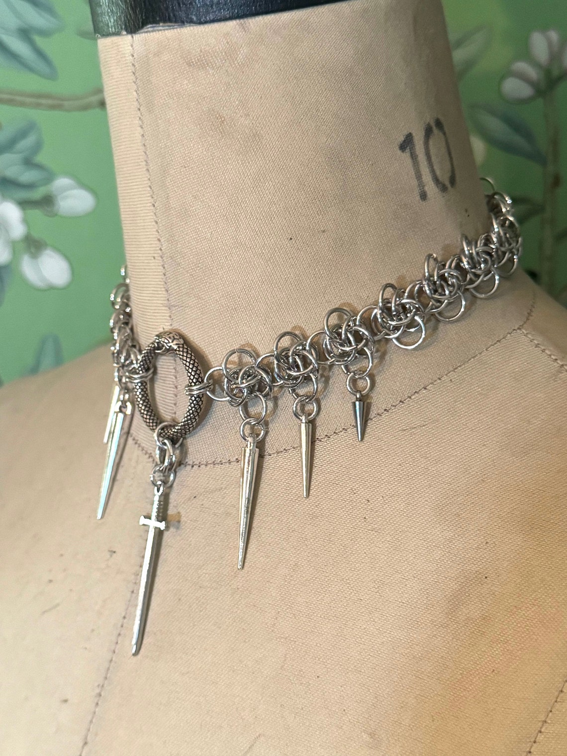 Chainmail Choker Necklace With Ouroboros Snake Sword Spikes - Etsy