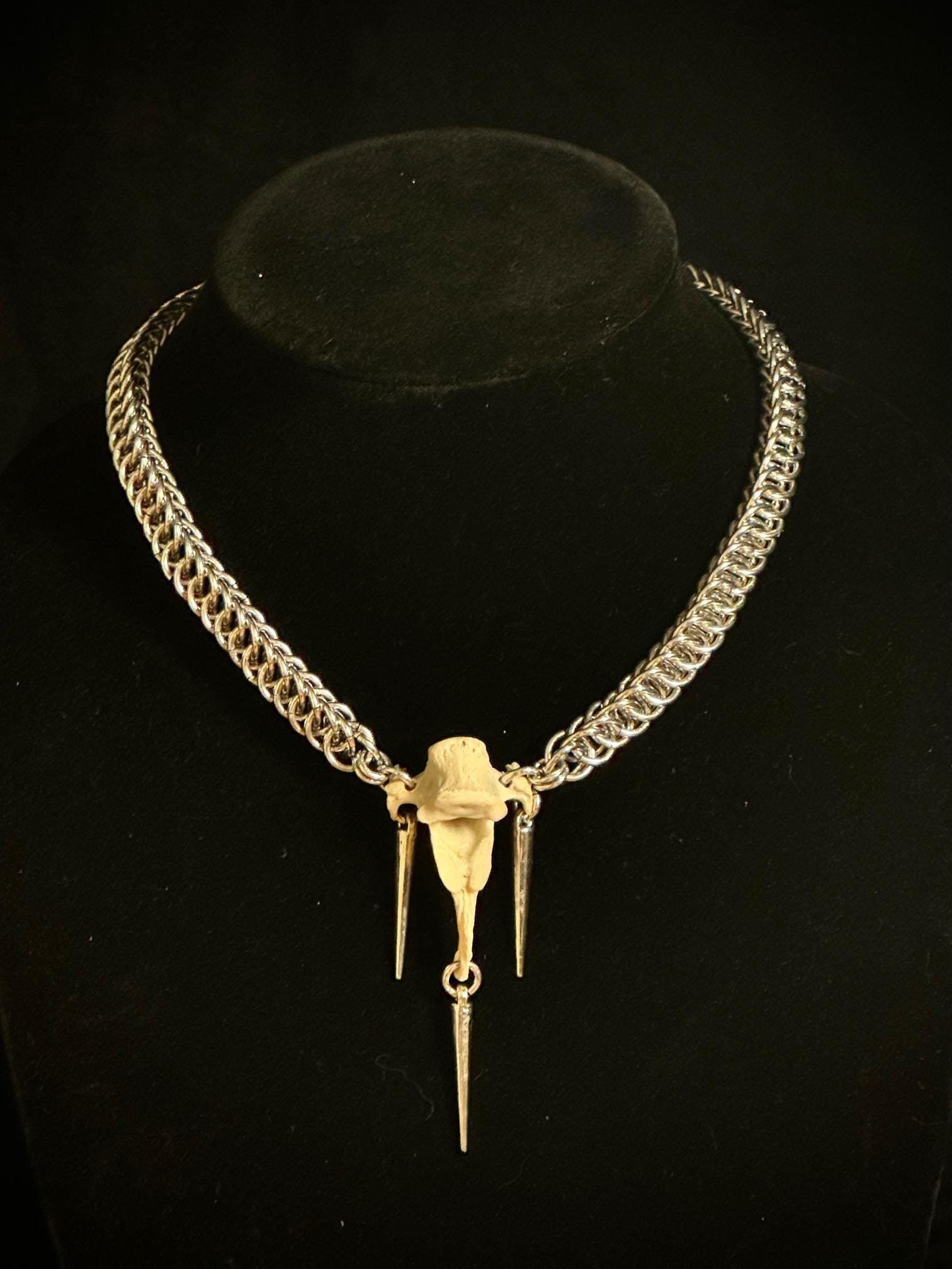 Fenrir Chainmail and Vertebrae Bone Spike Necklace - Etsy