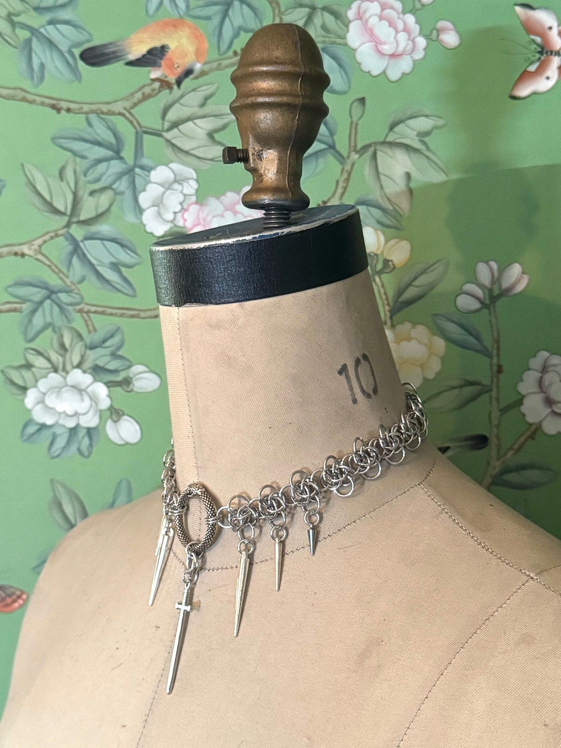 Chainmail Choker Necklace With Ouroboros Snake Sword Spikes - Etsy