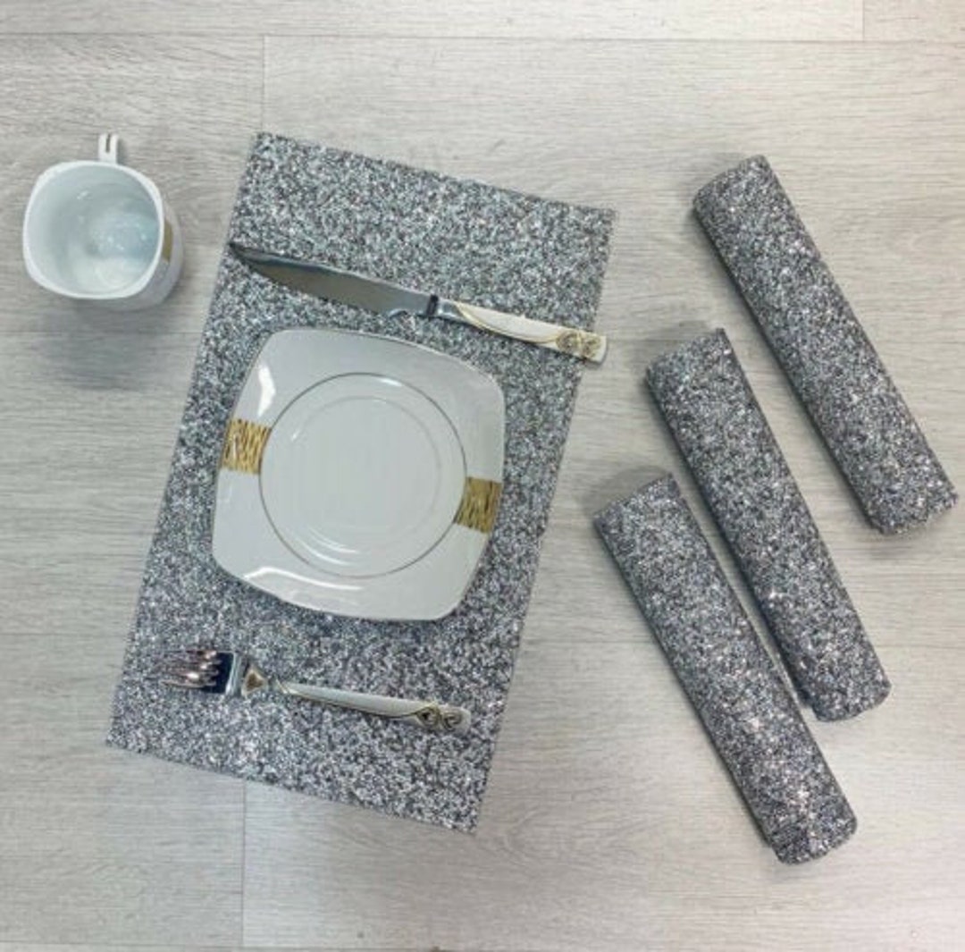 Diamante Romany Dining Table Placemat Tableware Dinner Sparkly Crushed ...