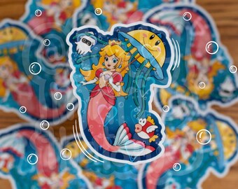 Princess Peach, Super Mario Bros Sticker, Decal, Laptop Sticker, Water ...