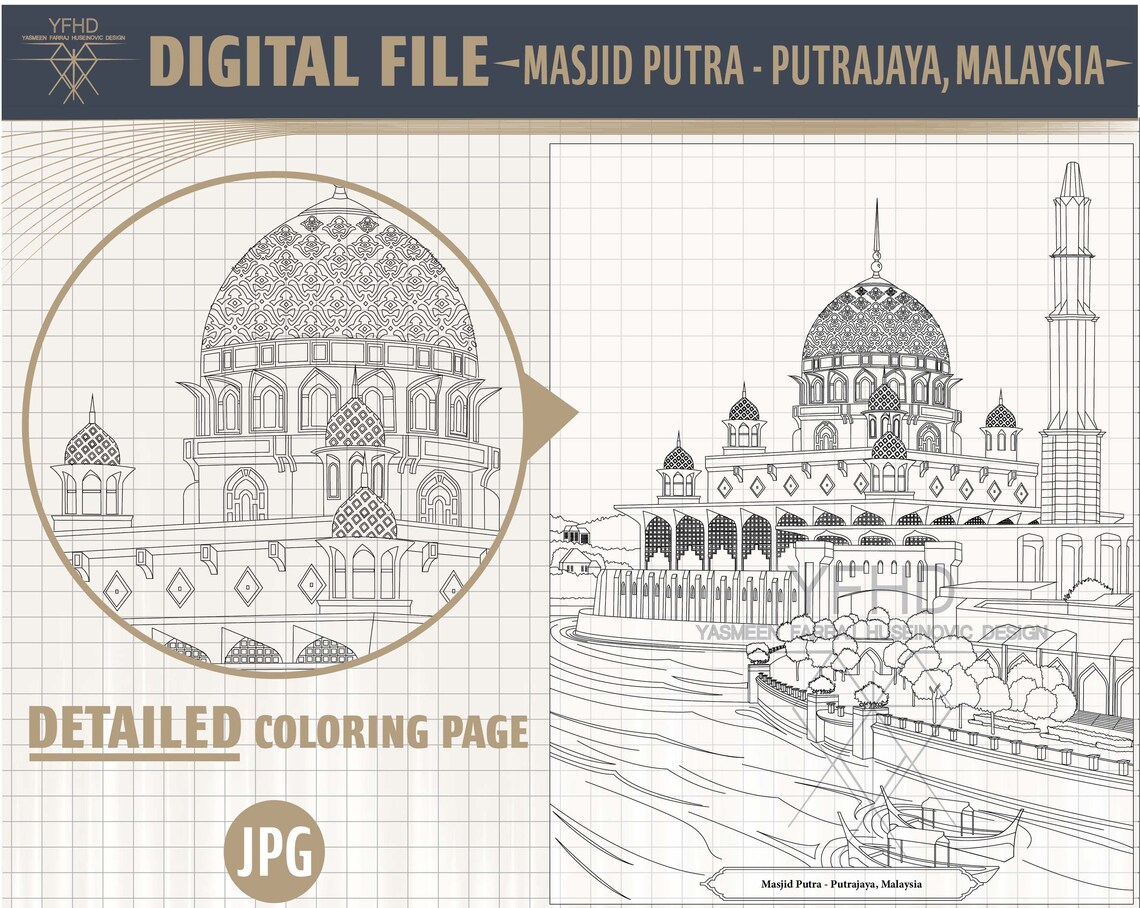 Putra Masjid Coloring Page, Masjid Coloring, Putrajaya Mosque Coloring ...