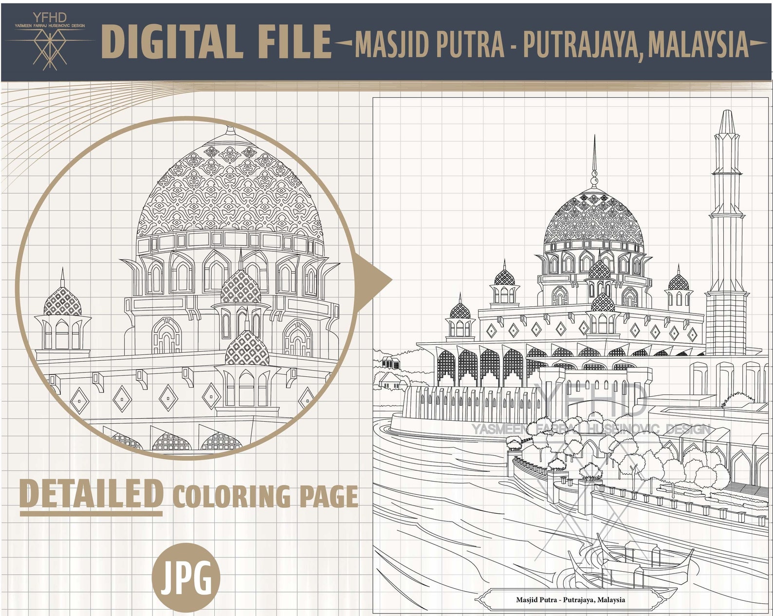 Putra Masjid Coloring Page, Masjid Coloring, Putrajaya Mosque Coloring ...