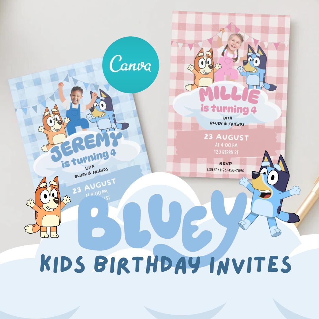 Easy & Customizable Bluey Themed Kids Birthday Party Invite Canva ...