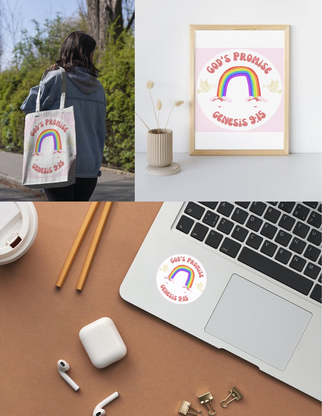 God’s Promise Rainbow Angel Wings Print – Christian Wall Art, Bible ...