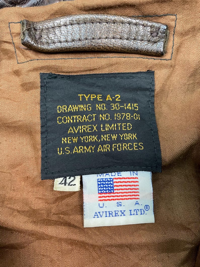 Vintage 1978 Avirex Type-a2 Leather Jacket 70s US Army Air Force Bomber Jacket Top Gun Flight ...