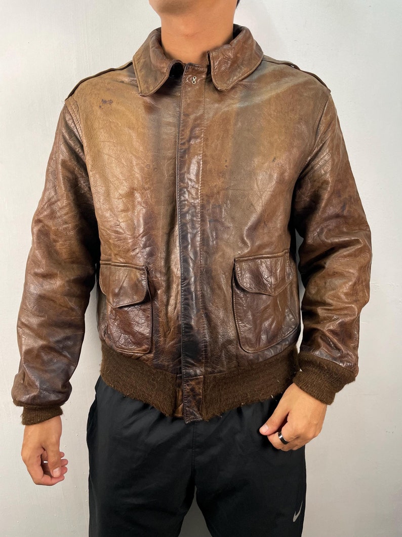 Vintage 1978 Avirex Type-a2 Leather Jacket 70s US Army Air Force Bomber Jacket Top Gun Flight ...