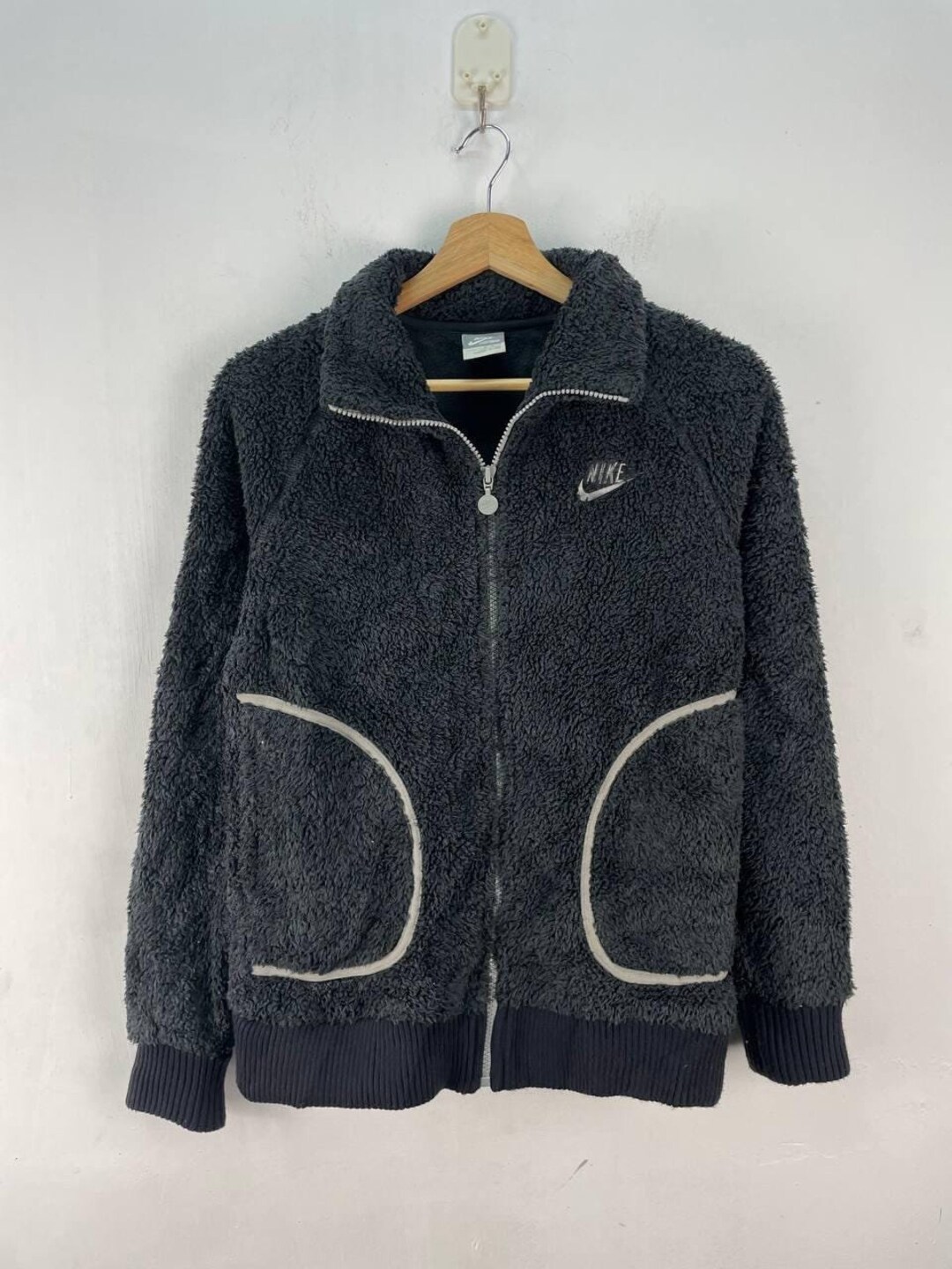 Vintage Nike Fleece Jacket Retro Nike Sherpa Deep Pile Black Women M - Etsy