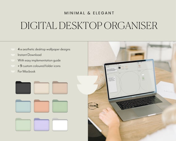 Minimal Elegant Aesthetic Digital Desktop Wallpaper Organiser - Etsy UK