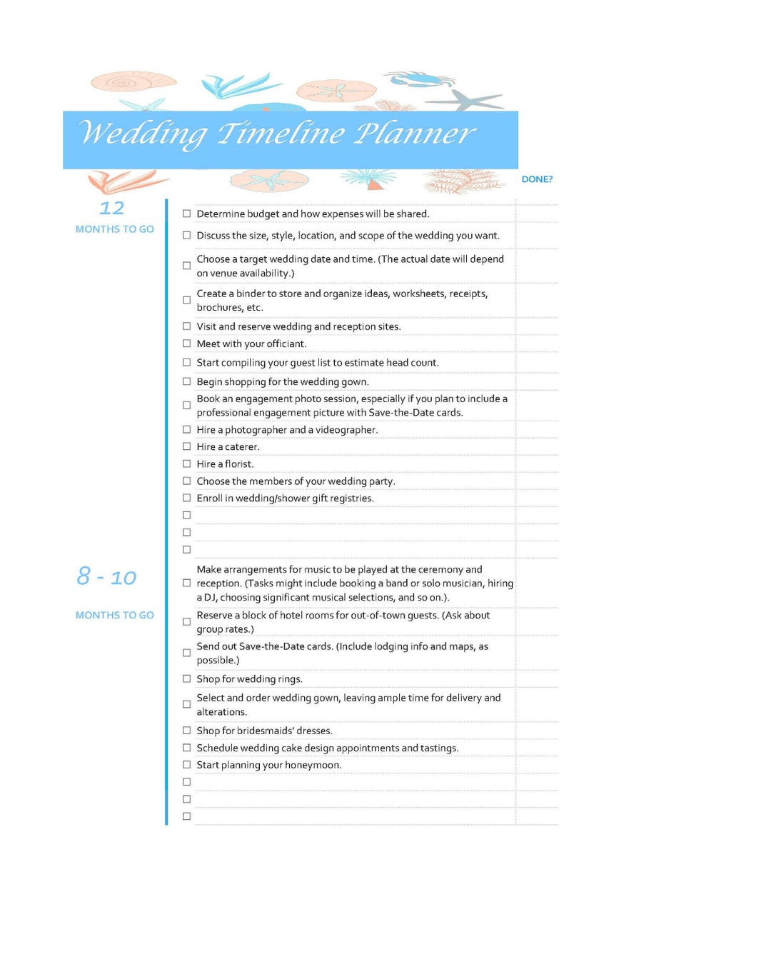Wedding Planning Checklist/ Beach Theme / Wedding Task Tracker ...