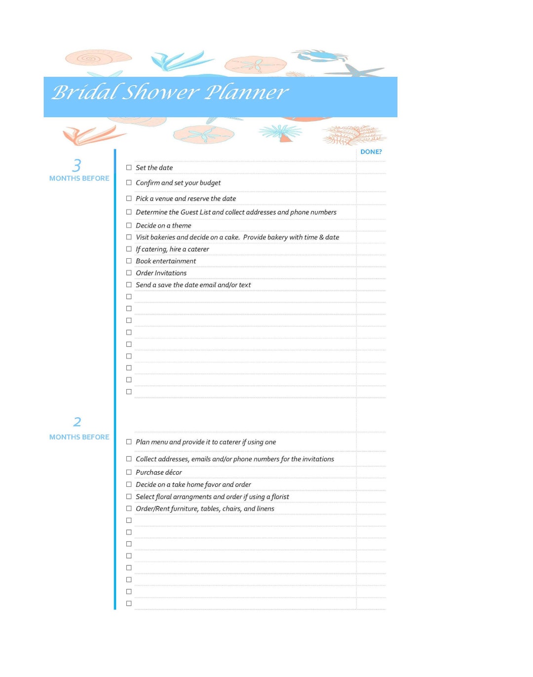 Bridal Shower Checklist / Instant Download / Beach Themed - Etsy