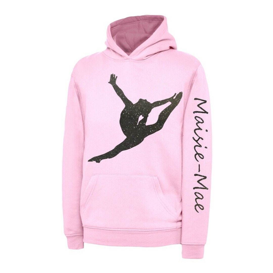 Kids Gymnast Jump Splits Name Glitter Printed Hoodie Personalised on ...