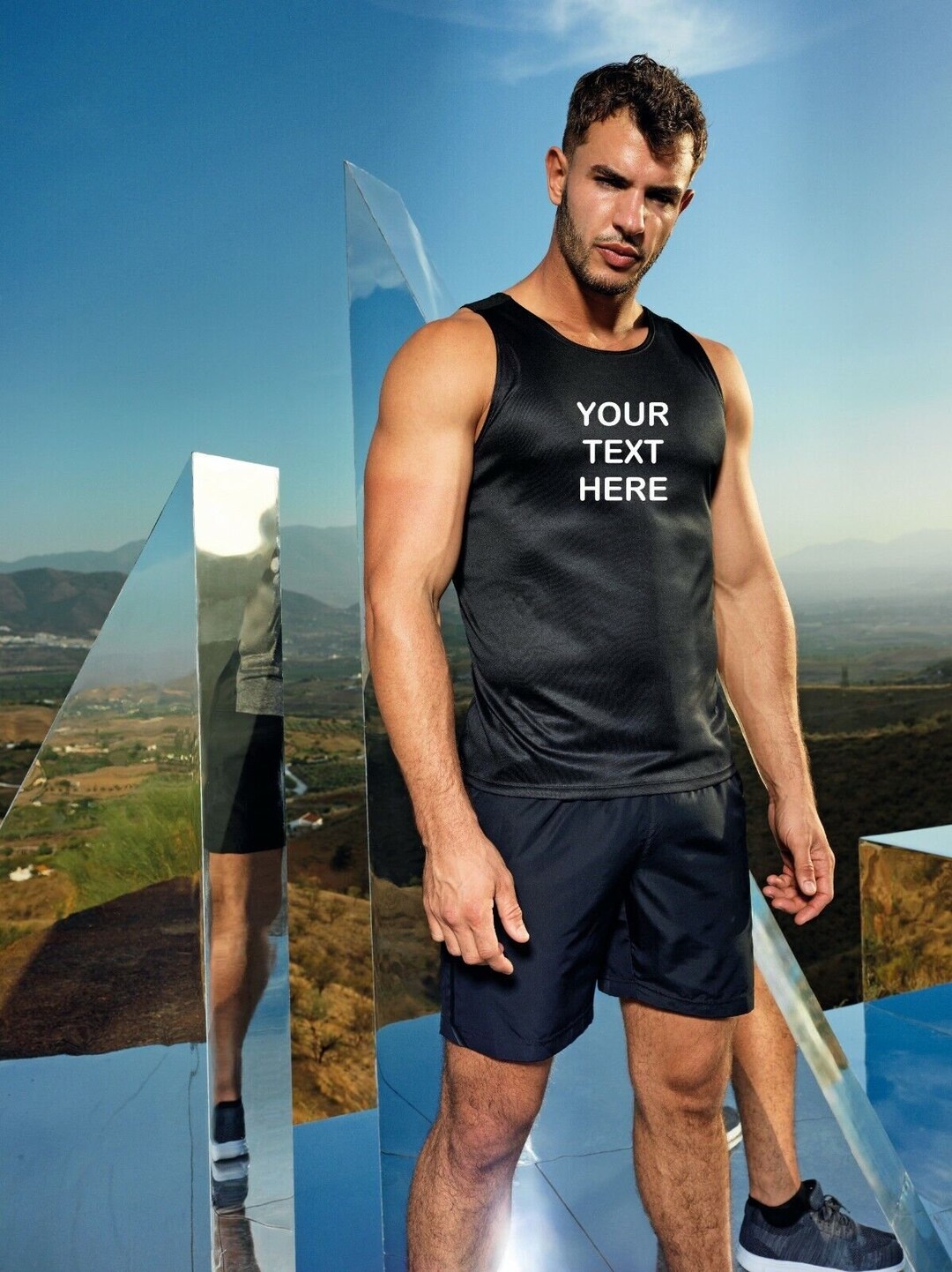 Men's Personalised Gym Running Vest Gym Tank Top Custom Printed Tri Dri ...