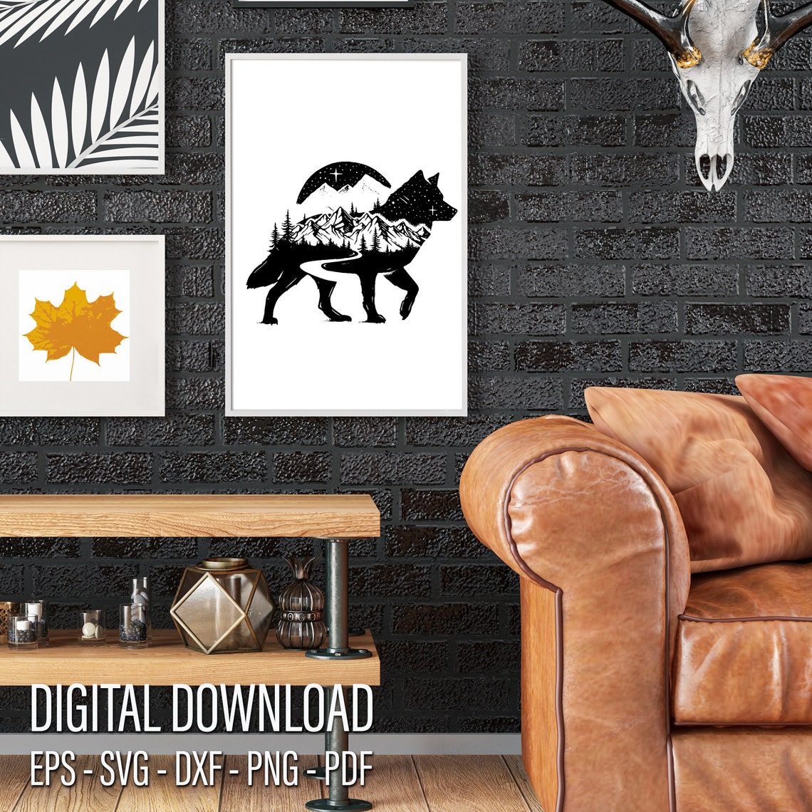 Lone Wolf's Journey - Graphic Illustration - Forest, Mountains. Clipart ...