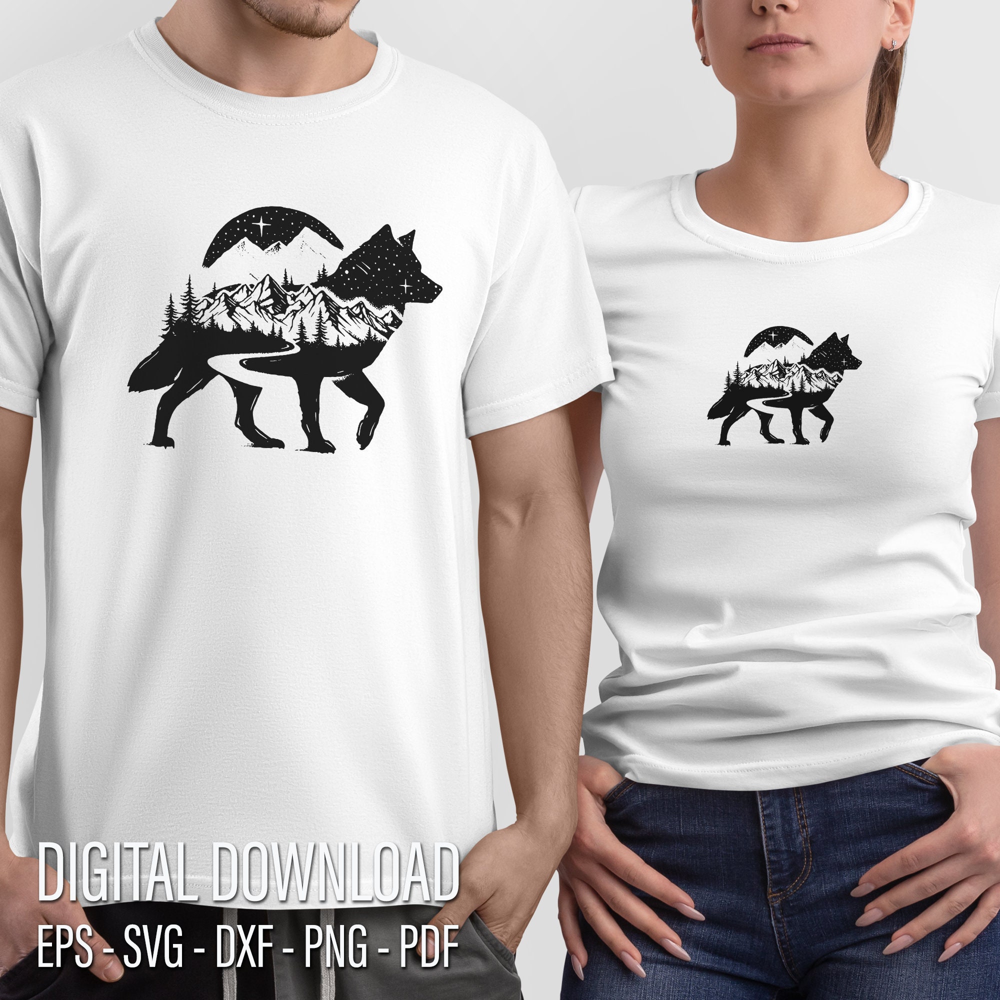 Lone Wolf's Journey - Graphic Illustration - Forest, Mountains. Clipart ...