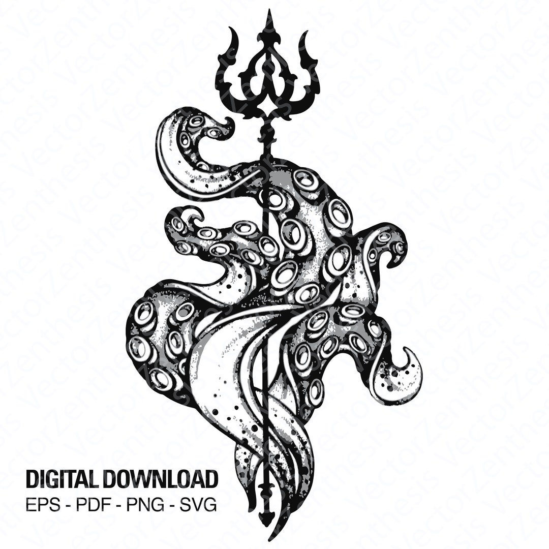 Tentacle Wrapped Trident - Vector Eps Svg Png Pdf Dxf - Digital File ...