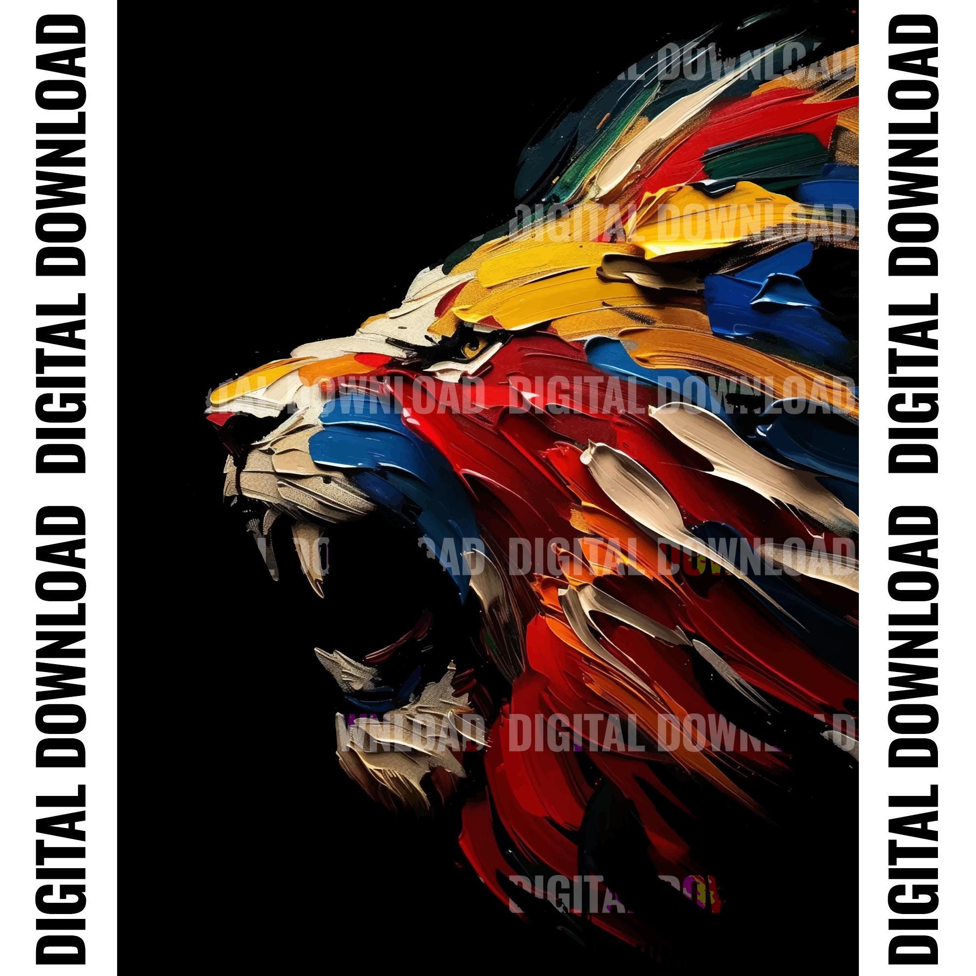 Acrylic Dabbed Roaring Lion - Color Vector / Digital File Download - Etsy