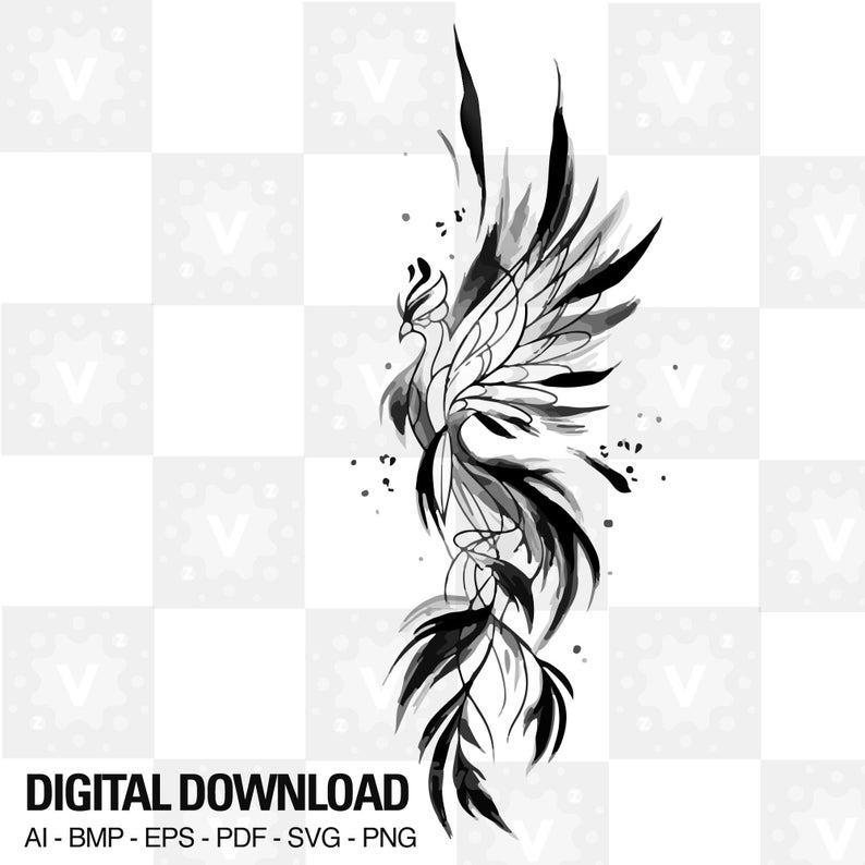 Stylistic Ink Splattered Rising Phoenix the Immortal Bird in Vector Eps ...