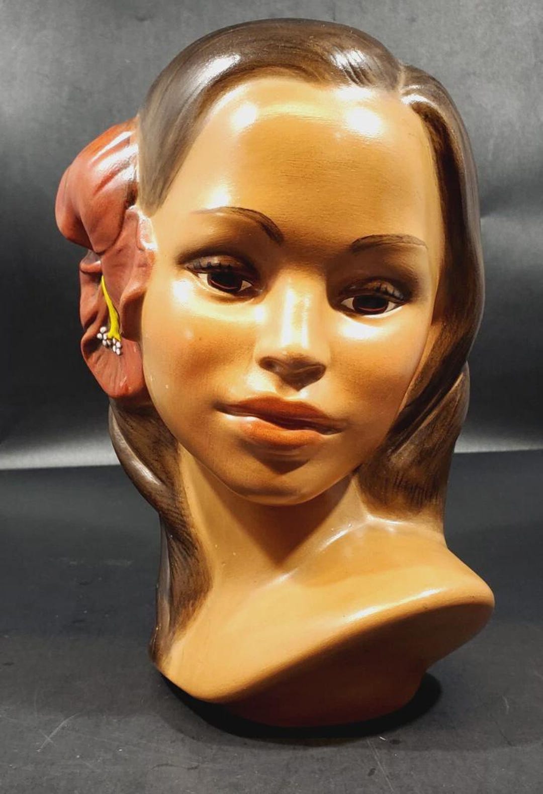 MCM MARWAL Chalkware Hawaiian Hula Lady Bust Polynesian Hibiscus 1960 ...