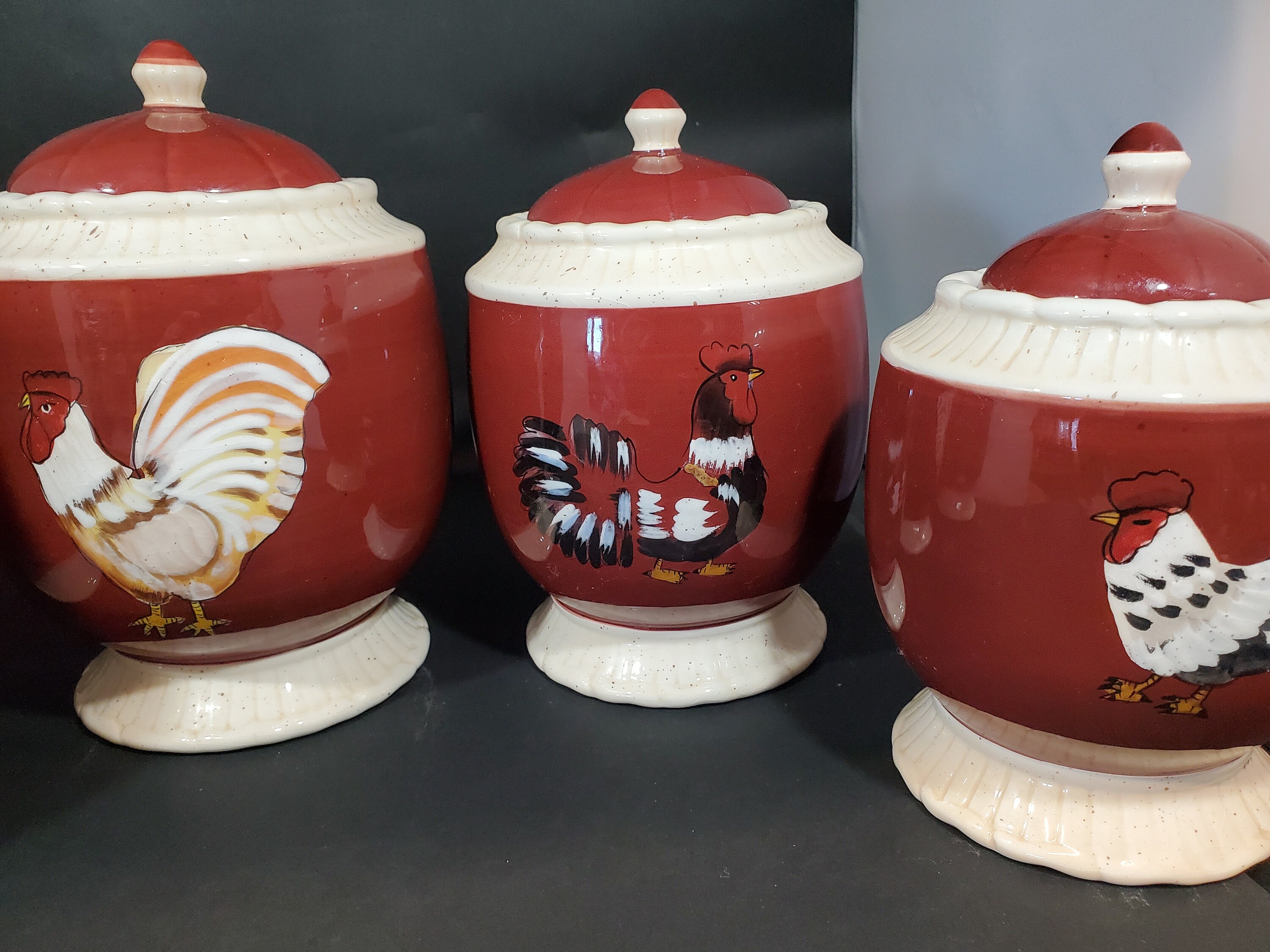 Vintage Young's heartfelt Kitchen Creations Rooster Canister Set of 4 W ...