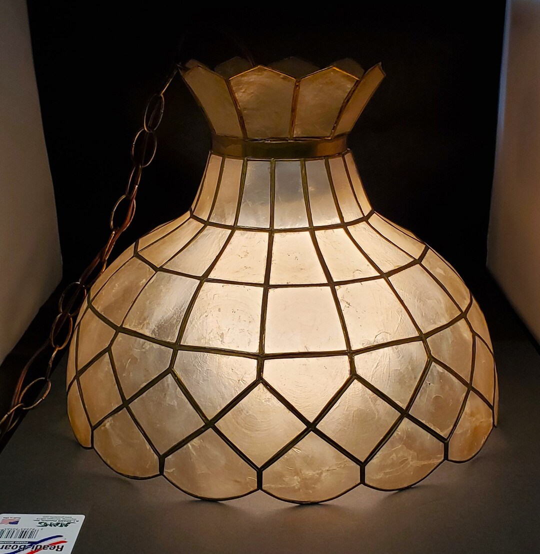 Vintage Mid-century Capiz Shell Hanging Light Lamp Chandelier MCM - Etsy