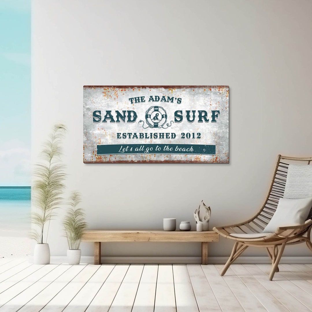 Personalized Name and Year Portrait, Beach Sign Wall Decor, Beach House ...