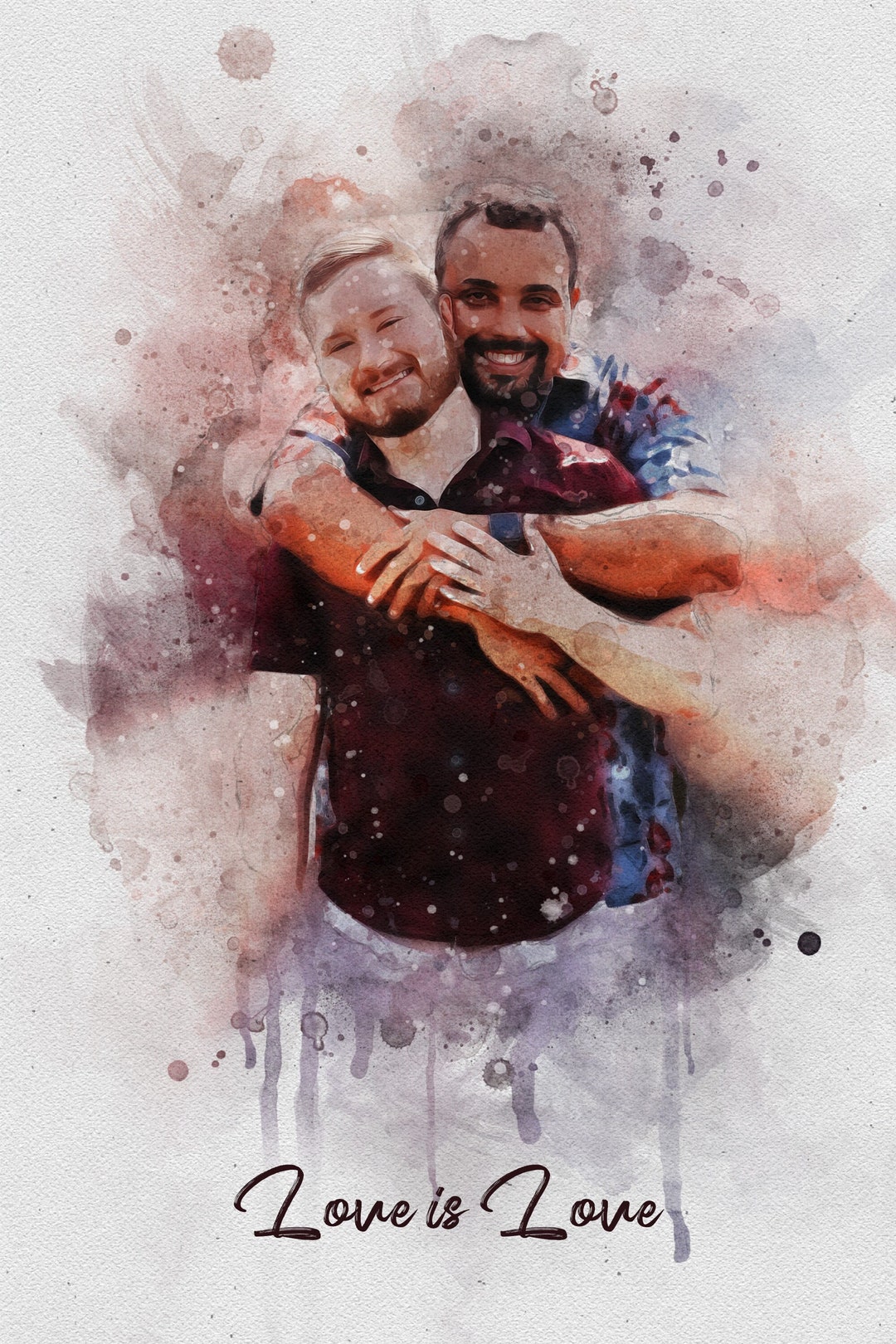 Custom Gay Couple Portrait Homosexual Anniversary Portrait From Photo ...