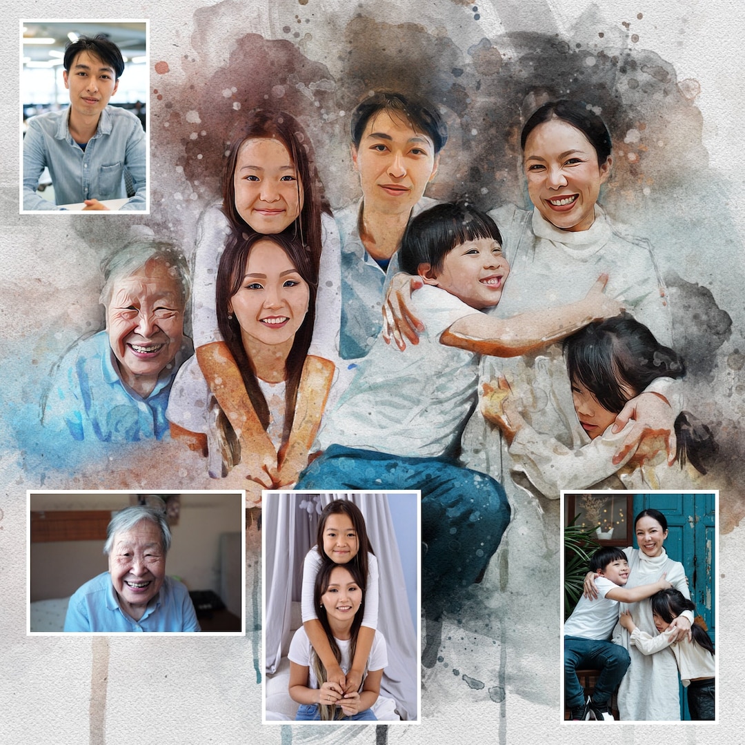 Family Portrait From Multiple Photos Add a Person to Photo Painting ...