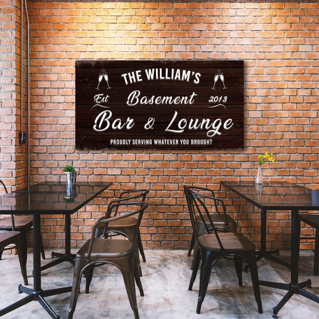 Basement Bar and Lounge Portrait Established Year Art Portrait Print ...