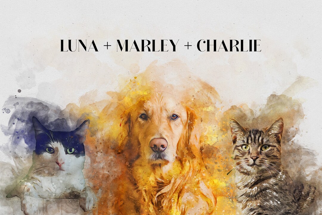 Combine Multiple Pet Photos Multiple Dog Painting Custom Pet Portrait ...