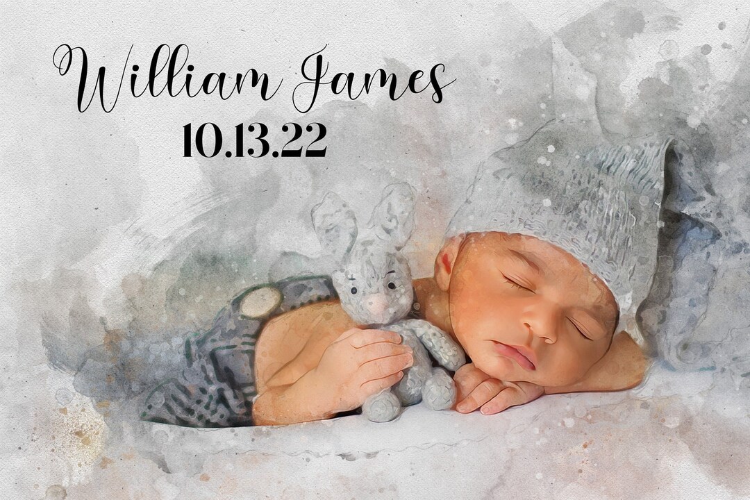 Custom Newborn Baby Portrait Baby Birth New Baby Announcement ...