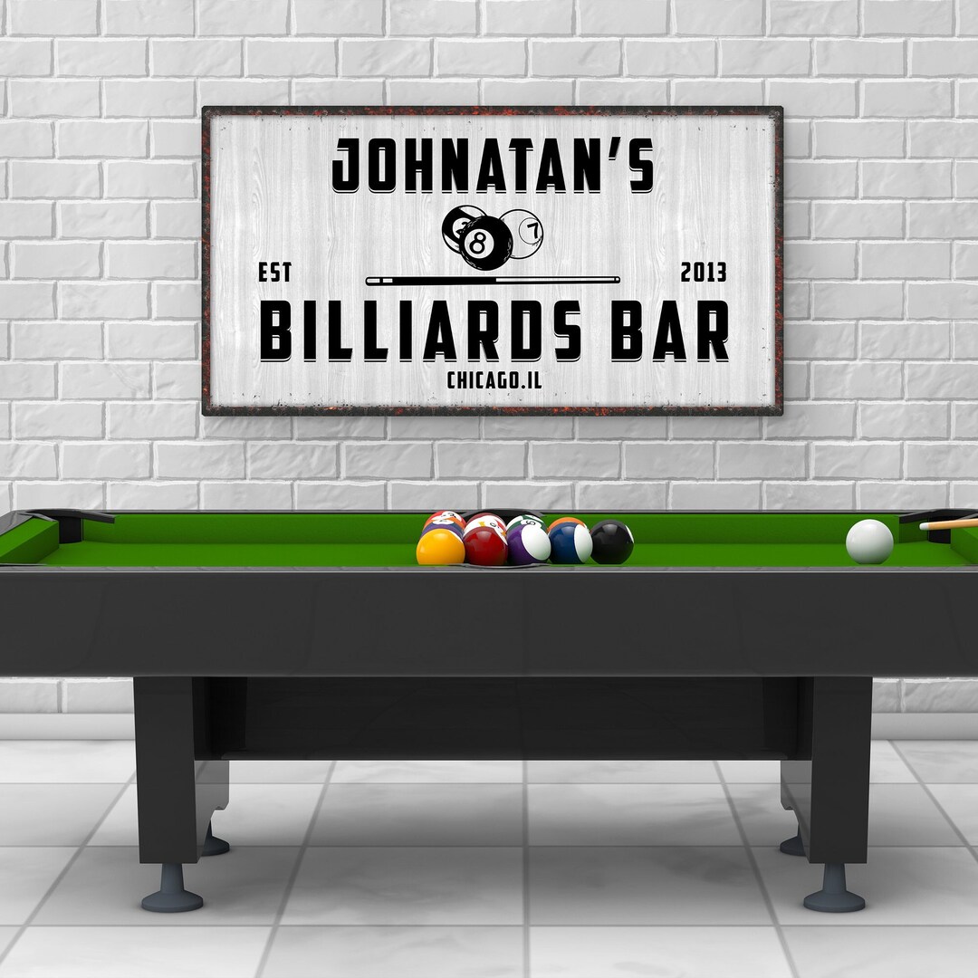Customizable Portrait Billiard Bar With Established Year and Name ...