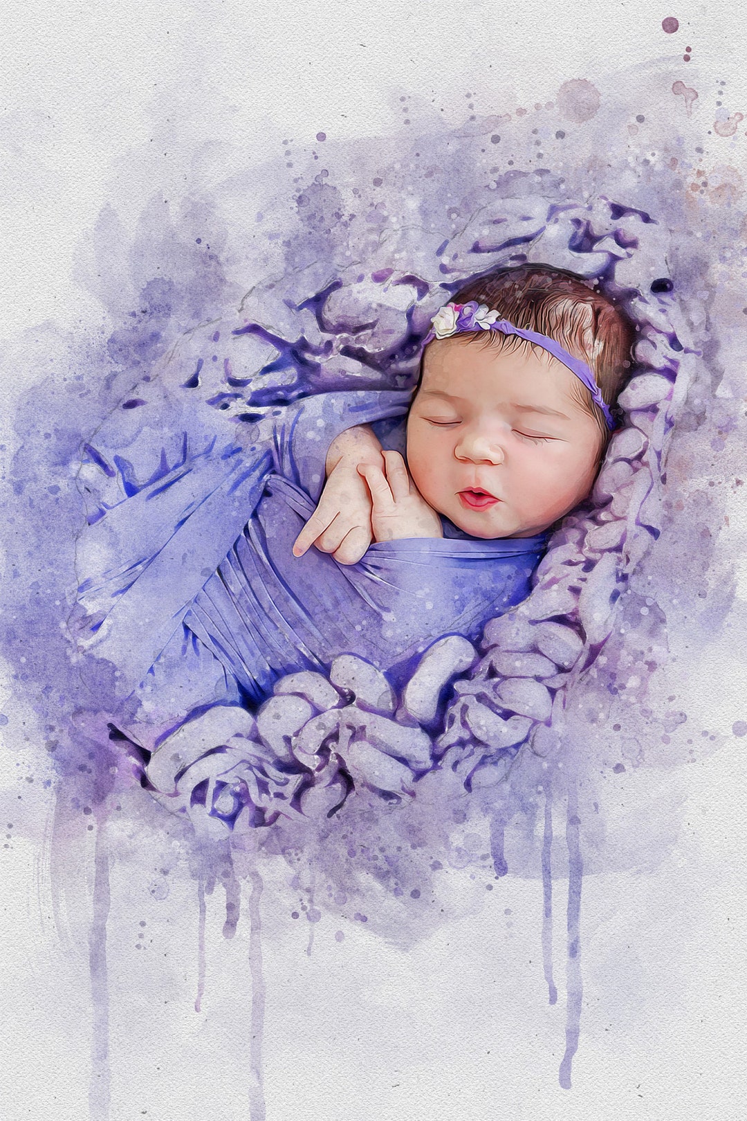 Custom Newborn Baby Portrait Baby Birth New Baby Announcement ...