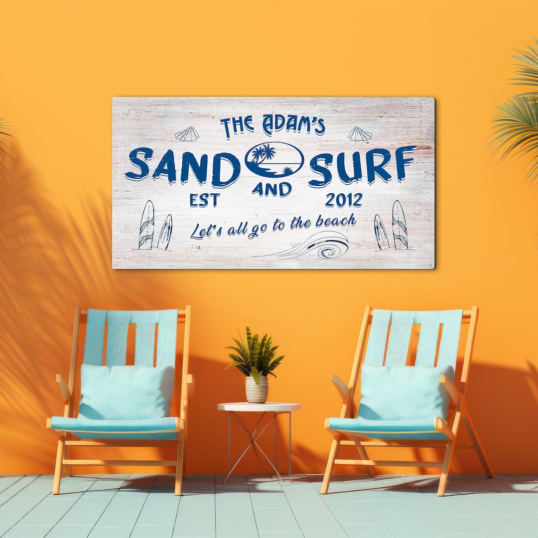 Beach Sign Wall Decor, Beach House Portrait, Sand and Surf Customizable ...