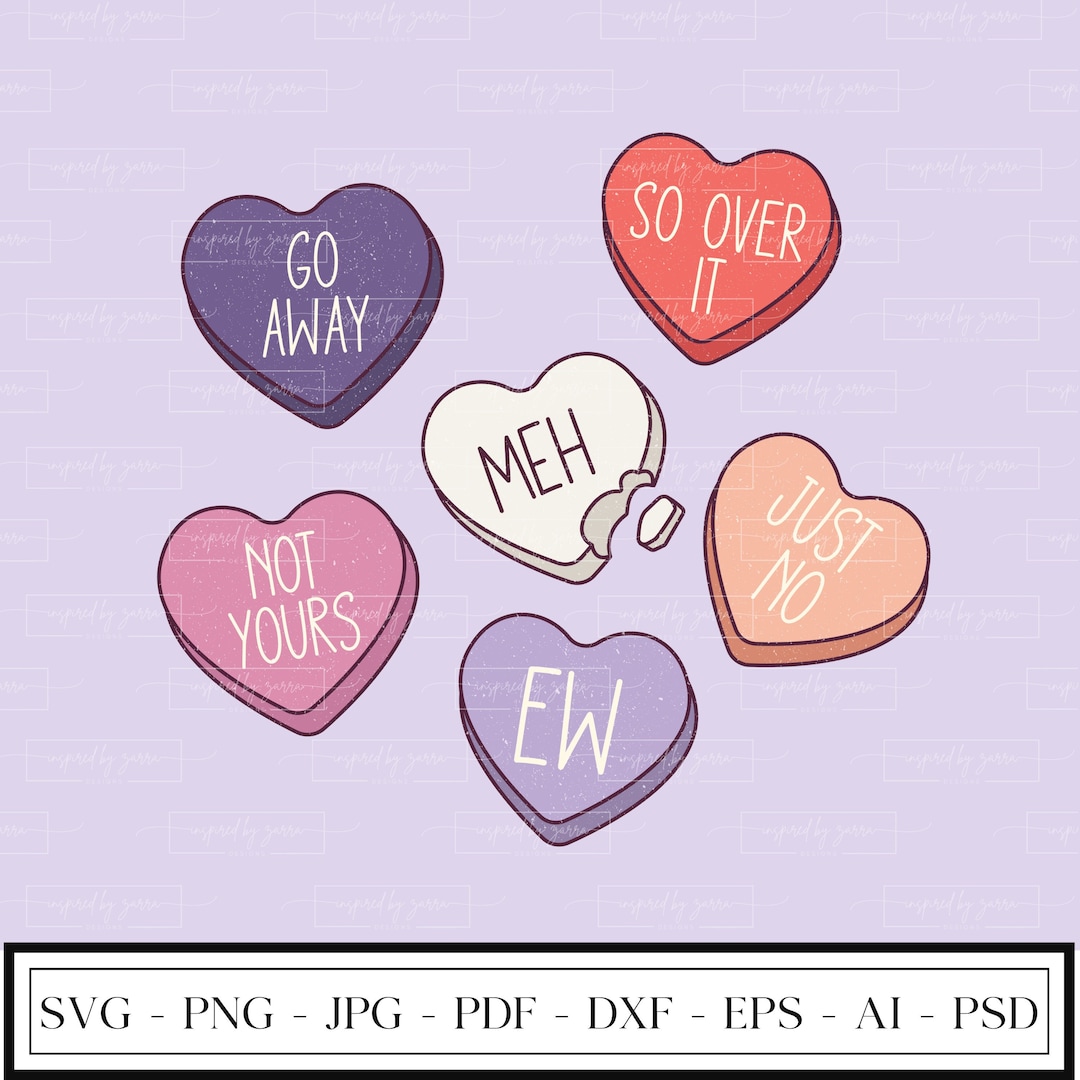 Rejection Candy Hearts Svg | Mean Conversation Hearts Png | Valentines ...