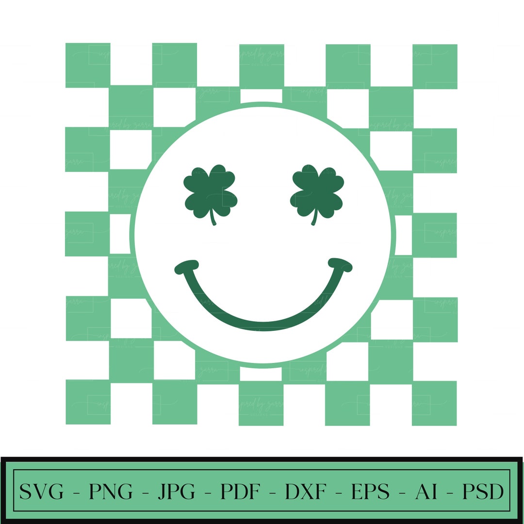 Checkered Shamrock Smiley Face Design | St Patrick’s Day | Retro Smiley ...