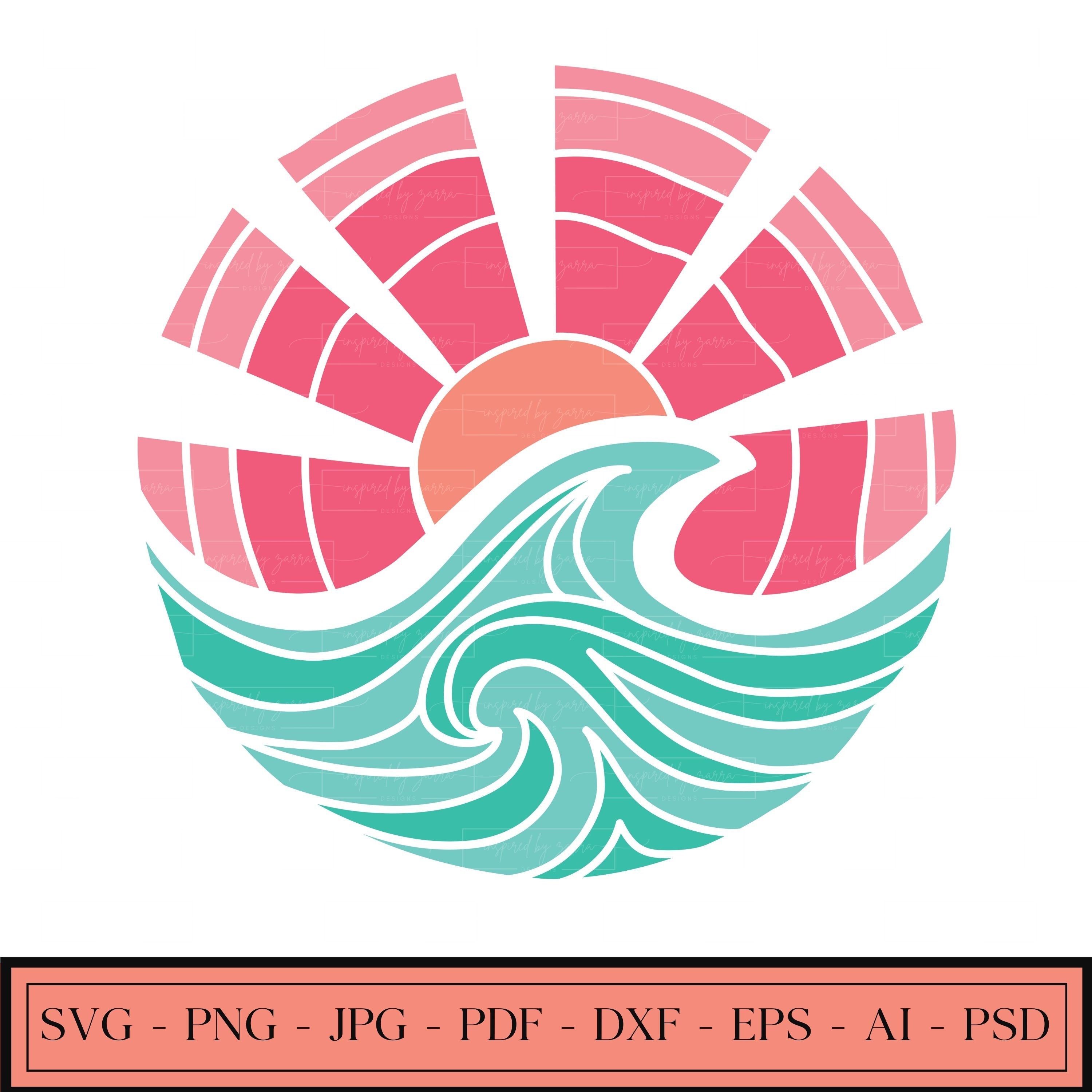Ocean Wave Sun Rays Beach Svg Retro Summer Png Summertime Sunshine Svg ...