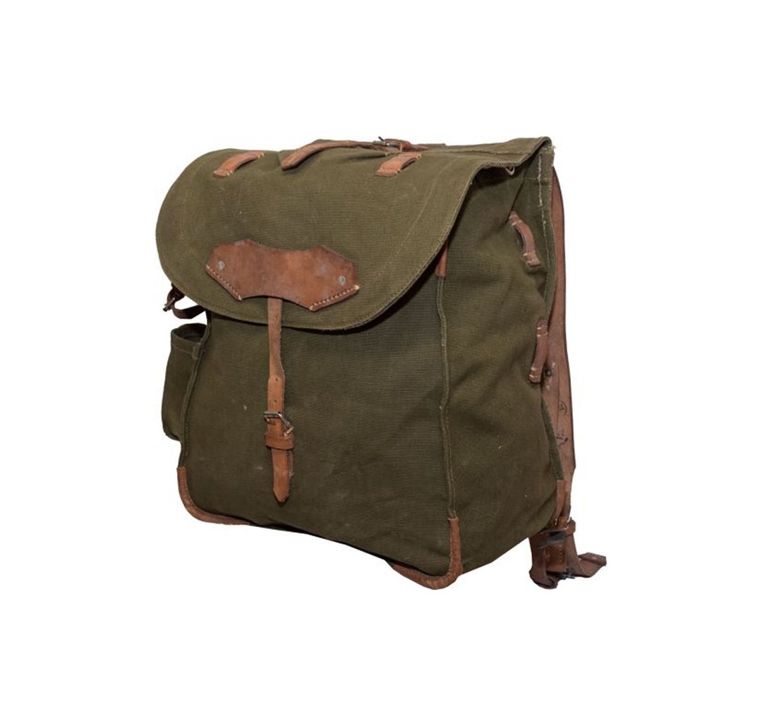 Romanian Military Canvas Rucksack – Vintage Army Backpack With Leather ...