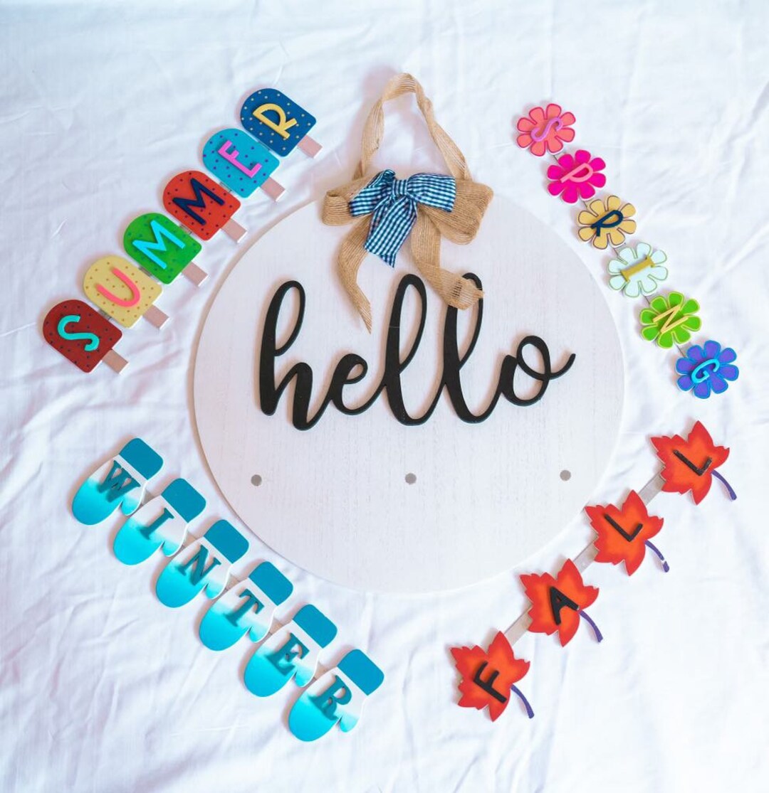 Seasons Interchangeable Door Sign, Hello Season Door Sign, Change Out ...
