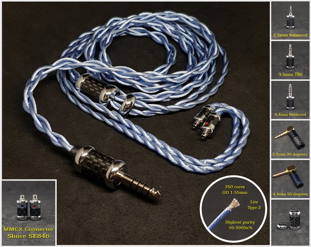 Cable for Iems Monitor MMCX Connector - Silver Plated Copper 7N OCC 20AWG - Custom Length ...