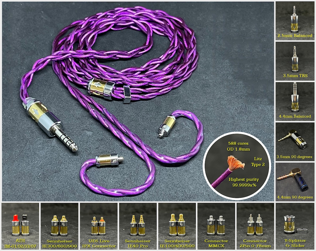Custom Cable for Iems Violet 7NOCC 19AWG Copper Connector 2pin 0.78 ...