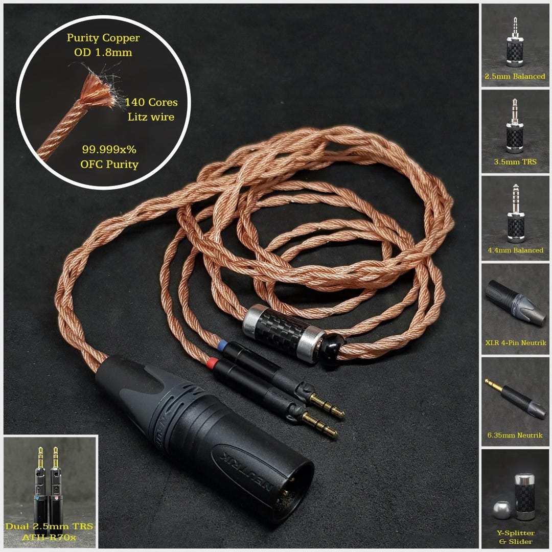 Cable for ATH R70x - Dual 2.5mm Locking - OFC Purity Copper - Custom ...